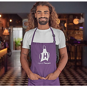 APRON HEROES - Purple Apron, Baking Apron, Baking Apron for Women, & Men, Portion of Profits Are Donated to End Child Hunger in the USA, Purple White