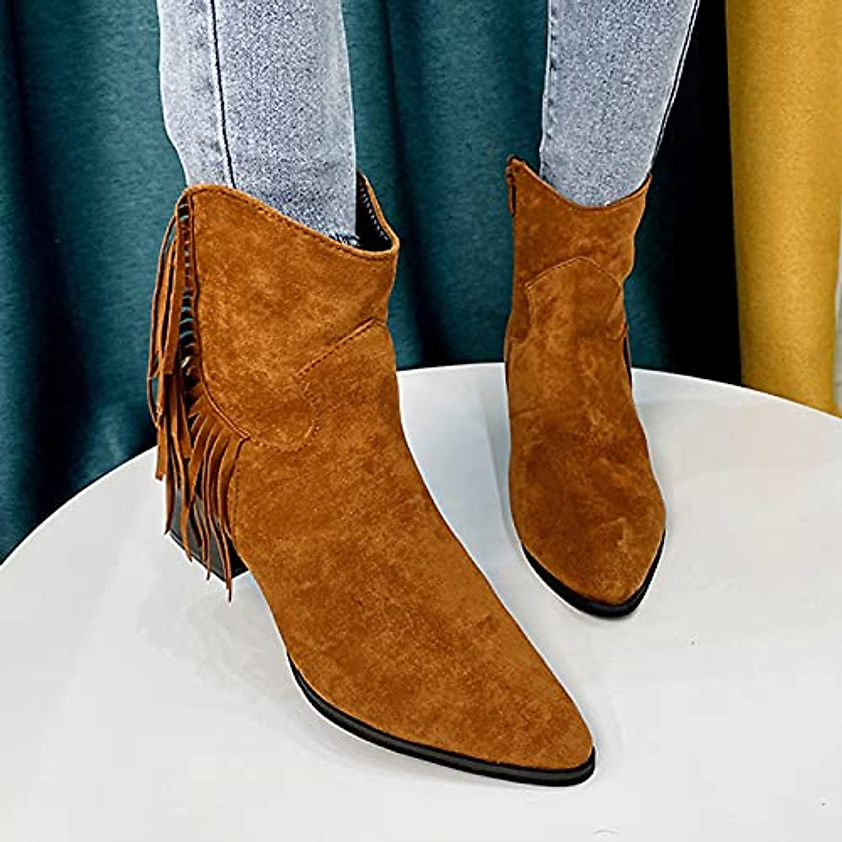 white boots short tassels heels retro chunky high breathable zipper boots platform heel non-slip white platform boots casual booties