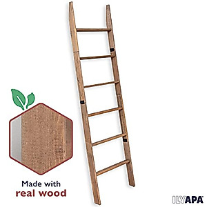 Ilyapa Blanket Ladder for The Living-Room - Rustic Decorative Quilt Ladder with Folding Construction for Easy Storage, Brown Weathered Wood