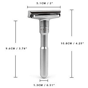 QSHAVE Adjustable Double Edge Classic Safety Razor (1 Razor & 5 pcs Titanium Coated Blades)