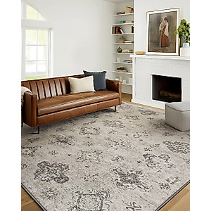 Disolla Washable Moroccan Area Rug 8x10ft for Living Room Bedroom Large Soft Indoor Decor Carpet Non Slip Distressed Neutral Low Pile Floor Rugs for Dining Room Office, Beige & Gray