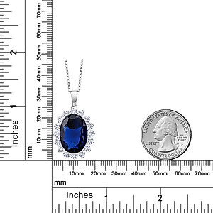 Gem Stone King 13.00 Cttw Blue Simulated Sapphire Pendant Necklace For Women In 925 Sterling Silver | Oval 13X18MM | With 18 Inch Silver Chain