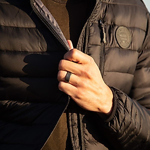 QALO Men's Rubber Silicone Ring, Polished Step Edge Rubber Wedding Band, Breathable, Durable Rubber Wedding Ring for Men, 9mm Wide 2mm Thick, Gunmetal, Size 10