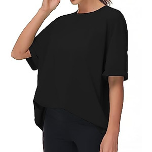 THE GYM PEOPLE Women's Casual Oversized T-Shirts Summer Crewneck Short Sleeve Workout Basic Tee Tops Black
