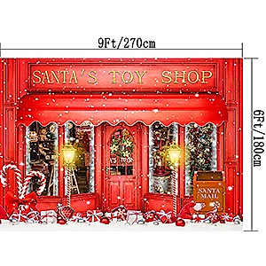 DePhoto Red Christmas Photo Backdrop Santa's Toy Shop Candy Cane in Snow World Xmas Family Holiday Party Banner Photography Background Supplies Decor Studio Prop PGT673B 9x6ft