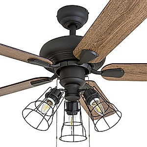 Prominence Home Madison County, 42 Inch Industrial Style LED Ceiling Fan with Light, Pull Chain, Three Mounting Options, Modern Dual Finish Blades, Reversible Motor - 50588-01 ( Bronze)