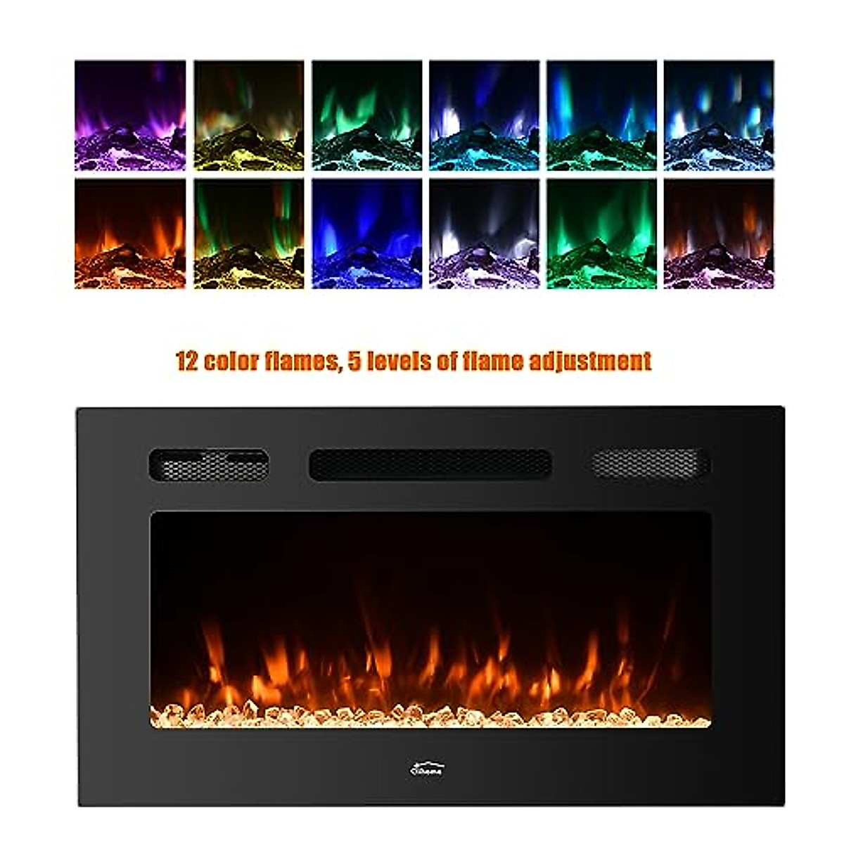 Clihome 50in Electric Fireplace Fire Places Electric Fireplace Inserts Electric Fireplace Heater Fireplace Decor Fireplace Heater with Timer, Remote Control, Adjustable Flame Color 750/1500W
