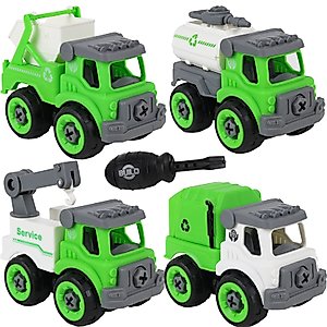 TeganPlay Take Apart Toys for 3 Year Old Boys | 4 Trucks Garbage - Sanitation Series with Screwdriver | Toddler Stem Kids Building Toy