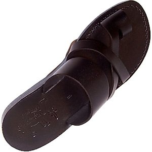 Holy Land Market Unisex Adults/Children Genuine Leather Biblical Sandals/Flip Flops/Slides/Slippers (Jesus - Yashua) Bethlehem Black Style