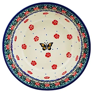 Polish Pottery 6¼-inch Bowl made by Ceramika Artystyczna (Spring Butterfly Theme) + Certificate of Authenticity
