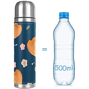 Stainless Steel Leather Vacuum Insulated Mug Flower Thermos Water Bottle for Hot and Cold Drinks Kids Adults 16 Oz