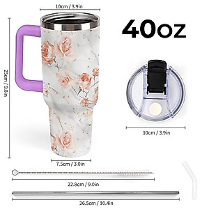 White Marble Rose Gold 40 Oz Tumbler Insulated Stainless Steel Water Bottle Travel Mug Car Cup with Handle And Straw