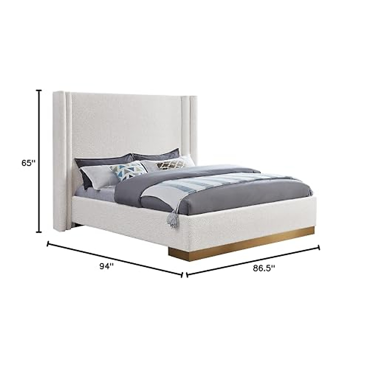 Meridian Furniture HaltonCream-K Halton Collection Modern | Contemporary Boucle Fabric Upholstered King Bed, Rich Cream Boucle Fabric, Brushed Gold Metal Base, 94" W x 86.5" D x 65" H, Cream, King