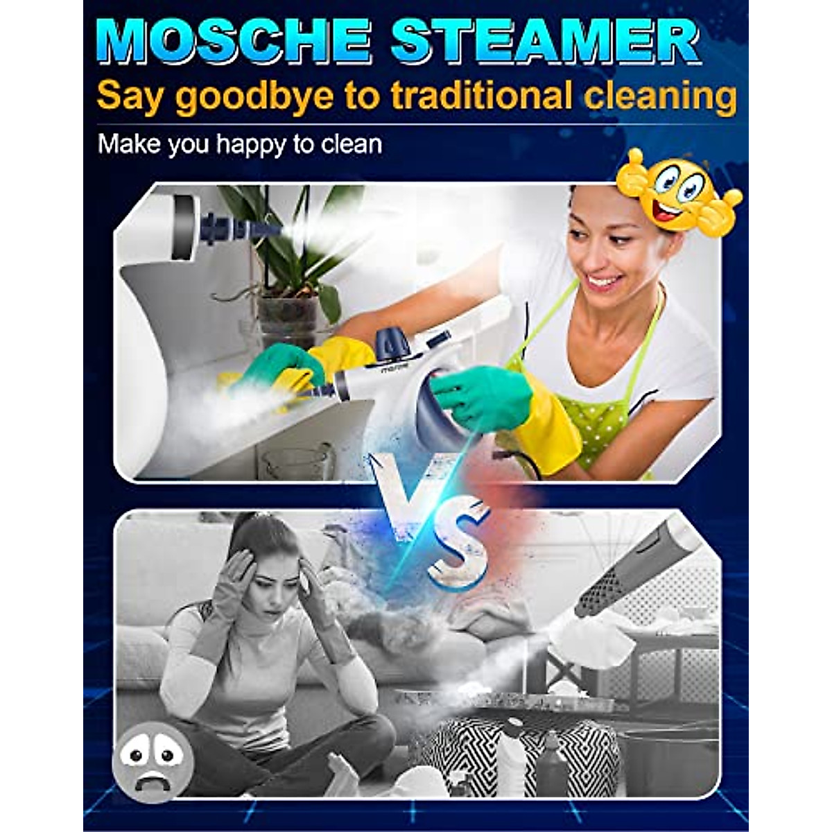 Handheld Pressurized Steam Cleaner with 11-Piece Accessory Set, Multi-Surface Steamer for Cleaning, All Natural Steam Cleaner for Home, Upholstery, Car, Floor, Grout and Tile