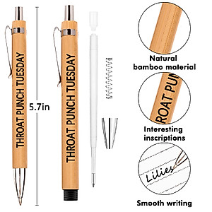Lestp 7Pcs Funny Work Pens for Adults Funny Sarcastic Gifts Funny Bamboo Pens Swear Word Daily Pen Set Seven Days of The Week Pens The Office Gifts for Women Men Coworkers Funny Desk Accessories