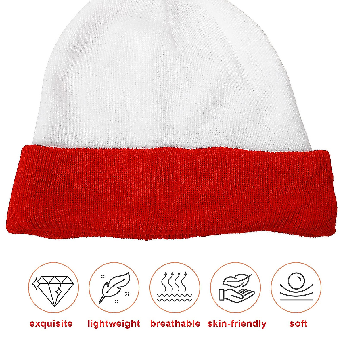 Yaomiao Red and White Beanie Pom Pom Hat Christmas Cuff Knit Beanies for Men Women Adult Winter(6 Pcs)