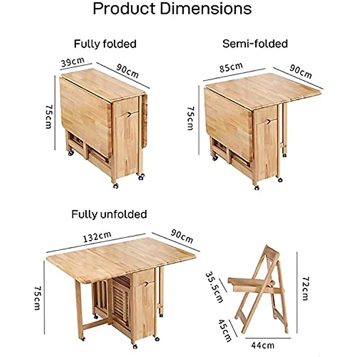 EEGUAI Folding Table Wooden Kitchen Dining and Chairs Set Computer Table for Office Home Kitchen with Wheels