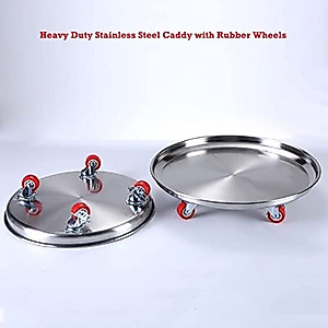 Tophacker Stainless Steel Heavy Duty Plant Caddy with Wheels, Metal Rolling Planter Stand on Red Lockable Caster Wheels, Flower Pot Holder Tray (Color : A, Size : 18" Capacity 440lb)