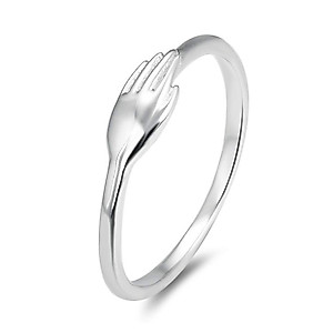 ENERGY STONE Hidden Diamond Hamsa Hand Sterling Silver Stacking Ring Designed (Style# ST08) (5)