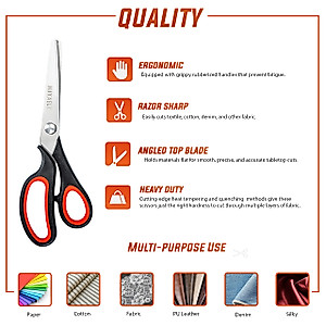 Makasla Pinking Shears Scissors for Fabric, Craft Scissors Decorative Edge, Zig Zag Scissors with Serrated Cutting Edge, Professional Sewing Pinking Shear for Fabric/Leather/Paper Craft (Red)
