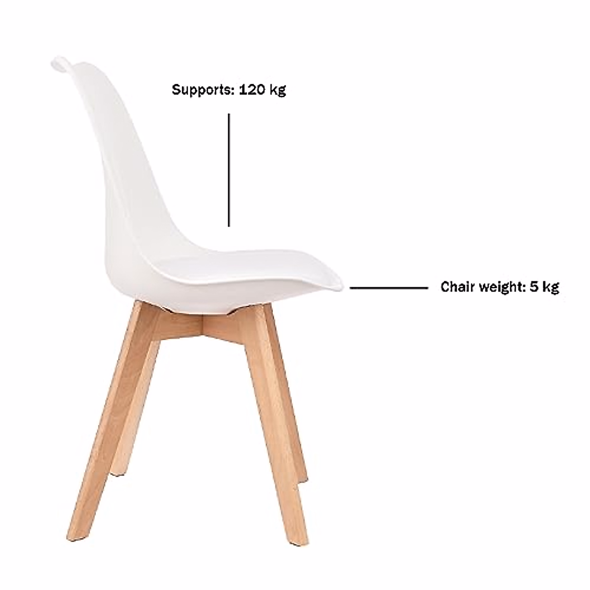 +gardenlife | Tulip Nordic Chair Design Armless Dining Plastic Chair | Set of 4 | White