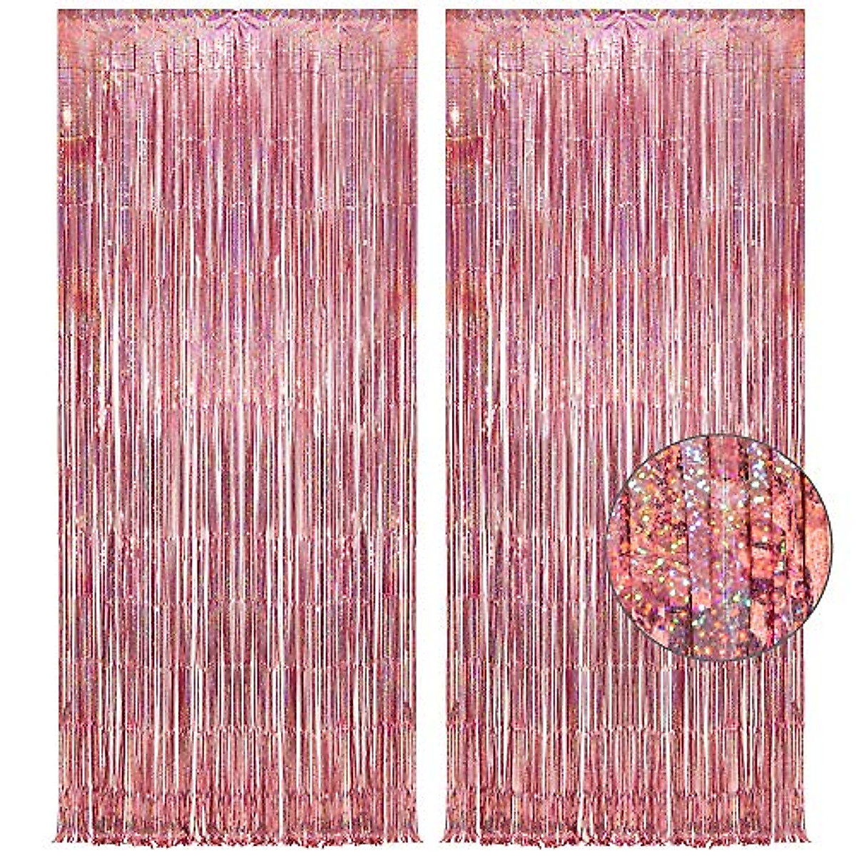 Rose Gold Tinsel Party Backdrop Glitter - GREATRIL Foil Fringe Curtain Party Decor Photo Booth Backdrop for Birthday Theme Party Decorations - 1m x 2.5m - Pack of 2