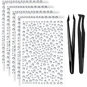 QOOSIKICC 5 Sheets Rhinestones Stickers Self Adhesive, Clear Stick on Crystal Diamond Gems Stickers, Bling Craft Jewels Gems Stickers for Nails Face Makeup Decoration Rhinestones Gems Stickers