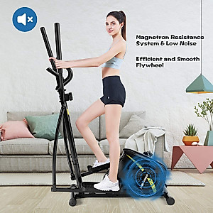 Goplus Elliptical Machine Trainer, Cross Trainer Magnetic Exercise Machine for Home with 8 Level Resistance and Digital Monitor and Extra-Large Pedal (Black)