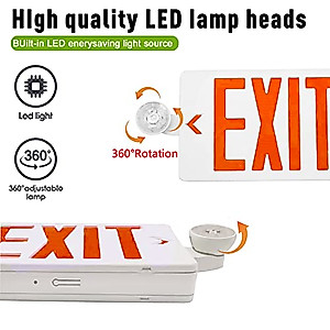 OSTEK Red LED Exit Sign with Emergency Light, Two LED Adjustable Head Emergency Exit Lights with Battery Backup, Dual LED Lamp ABS Fire Resistance UL-Listed 2Pack
