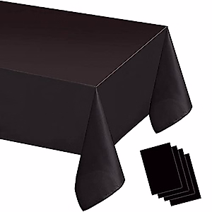 FECEDY 4 Packs 54 x 108inch Black Disposable Plastic Table Cover Waterproof Tablecloths for Rectangle Tables up to 8 ft in Length Indoor & Outdoor Birthdays Anniversary Buffet Table Party Decorations