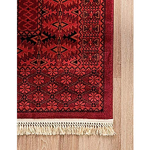 Unique Loom Tekke Collection Over-Dyed Saturated Traditional Torkaman Area Rug, 5 x 8 ft, Red/Black