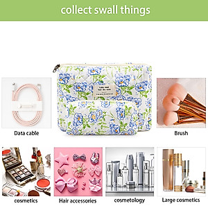 Quilted Cotton Cosmetic Bag 2Pcs Coquette Makeup Bag Travel Makeup Bag for Women Large Makeup Pouch Aesthetic Floral Cosmetic Pouch Toiletry Bag for Women Gift for Lover Daughter Sister Mom