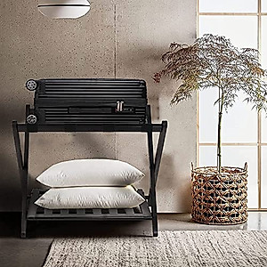 MYOYAY Folding Luggage Rack Bamboo Wood Collapsible Suitcase Stand with Shelf Portable Luggage Holder Ideal for Guest Room Bedroom Hotel, Black