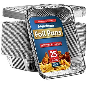 25 Pack Aluminum Pans Disposable 9x13 Baking Pan Chafing Trays with Lids, Half Size Oven Steam Table Tin Foil Pans with Covers, Extra Heavy Duty Foil Pans for Heating, Roasting, Cooking, Storing Food
