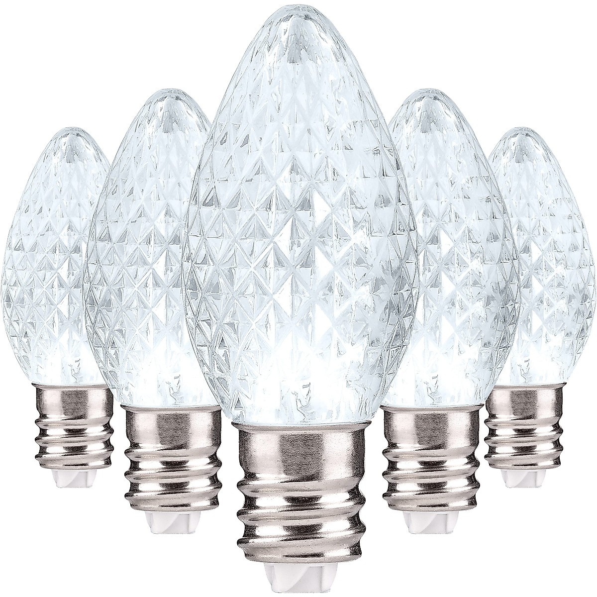Holiday Lighting Outlet Faceted C7 Christmas Lights | Cool White LED Light Bulbs Holiday Decoration | Warm Christmas Decor for Indoor & Outdoor Use | 2 SMD LEDs in Each Light Bulb | Set of 25