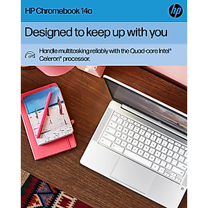 HP Chromebook 14" Laptop, Intel Celeron N4120 Processor, Intel UHD 600 Graphics, 4 GB RAM, 64 GB SSD, Chrome OS (14a-na0240nr, Ceramic White)