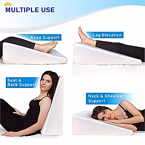 Bed Wedge Pillow Cooling Memory Foam Top – 8" 24" 24" Elevated Support Cushion, Triangle Wedge Pillow for Sleeping, Lower Back Pain, Acid Reflux, Heartburn, Allergies, Snoring – Removable Cover