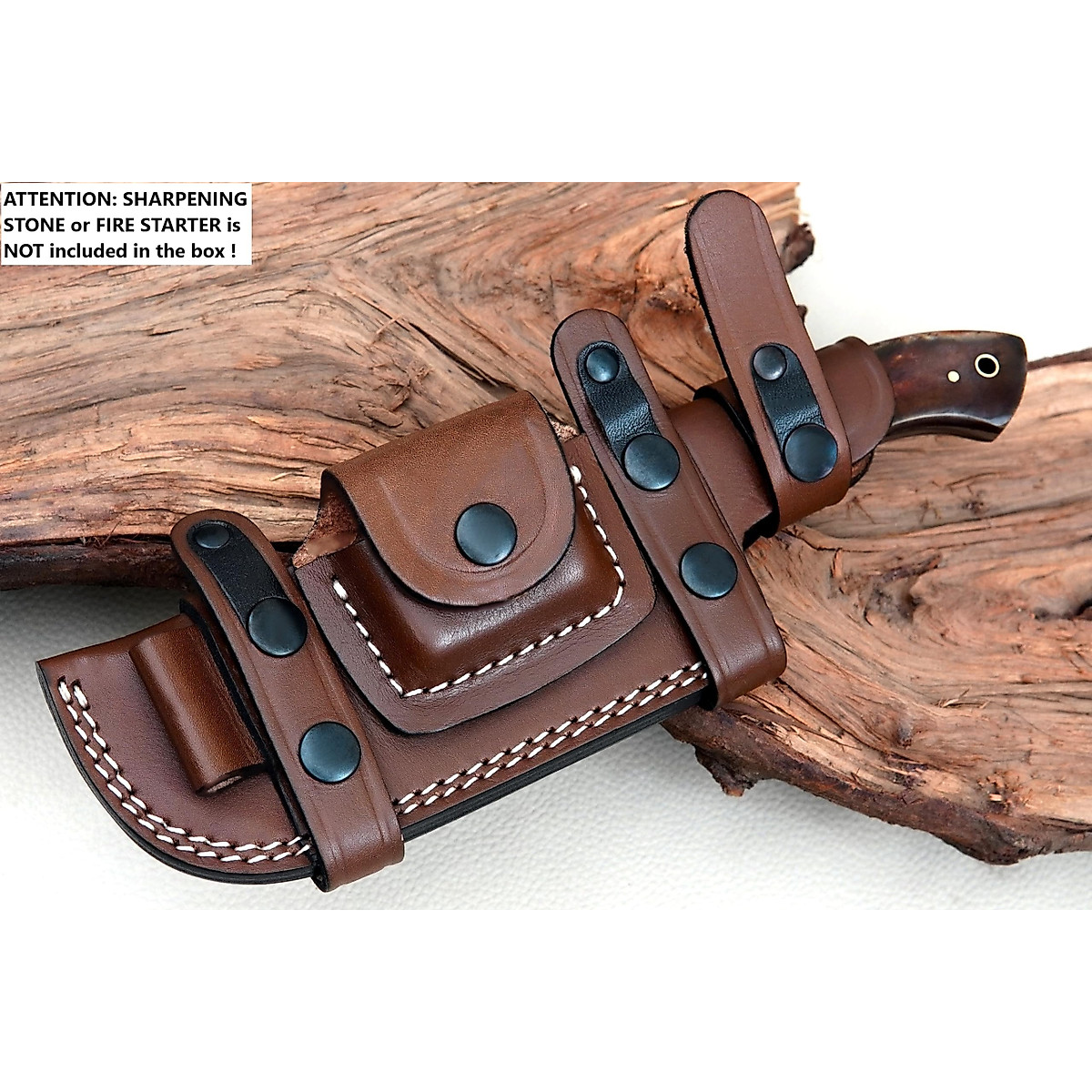 Ottoza Tracker Knife & Bone Handle - Damascus Hunting Knife - Horizontal Carry Knife Sheath 256