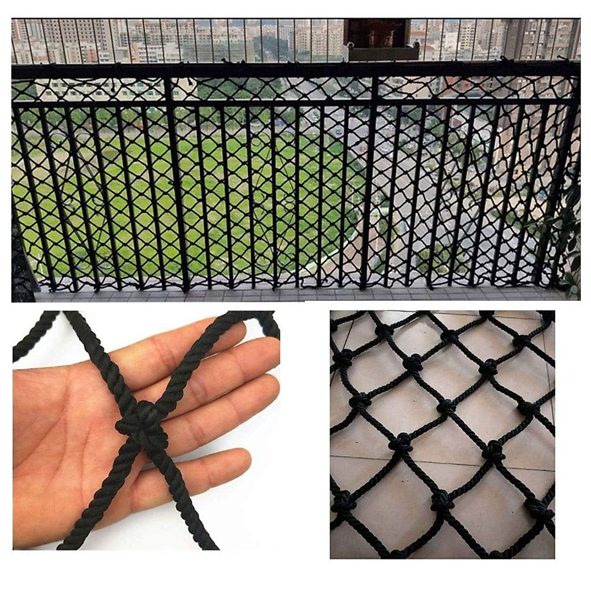 RZM Railings Safety Net Black Decor Net, Climbing Cargo Net Rope 8mm Balcony Protective Net Child Stair Safety Net Waterproof Hand-Woven Nylon Fence Net Fall Protection Mesh 6cm child safety netting f
