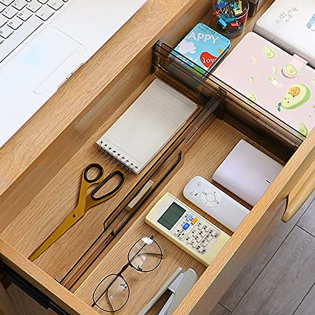 4PC Drawer Dividers Organizers, Adjustable Kitchen Drawer Organizer Clear Drawers Separators, Expandable 11-19 Drawer Organizers for Clothing Kitchen Utensils and Office Storage, White