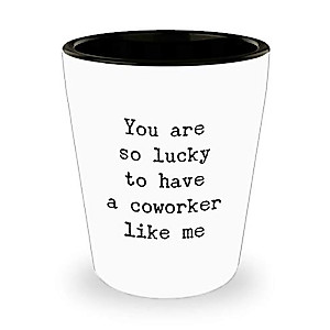 Funny From Coworker You Are So Lucky To Have A Coworker Like Me Shot Glass Unique Ceramic 1.4 Oz Birthday Stocking Stuffer