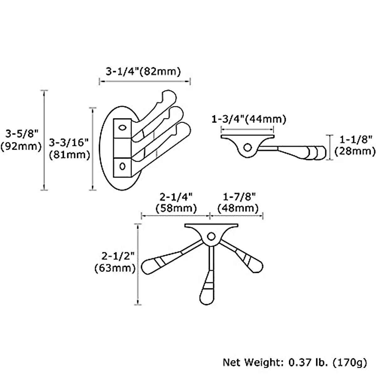 Angle Simple Folding Towel Hook Brushed Nickel, Metal 3 Arms Swivel Hook, Flexible Robe Coat Hook, Space Saving Wall Hook for Bathroom RV