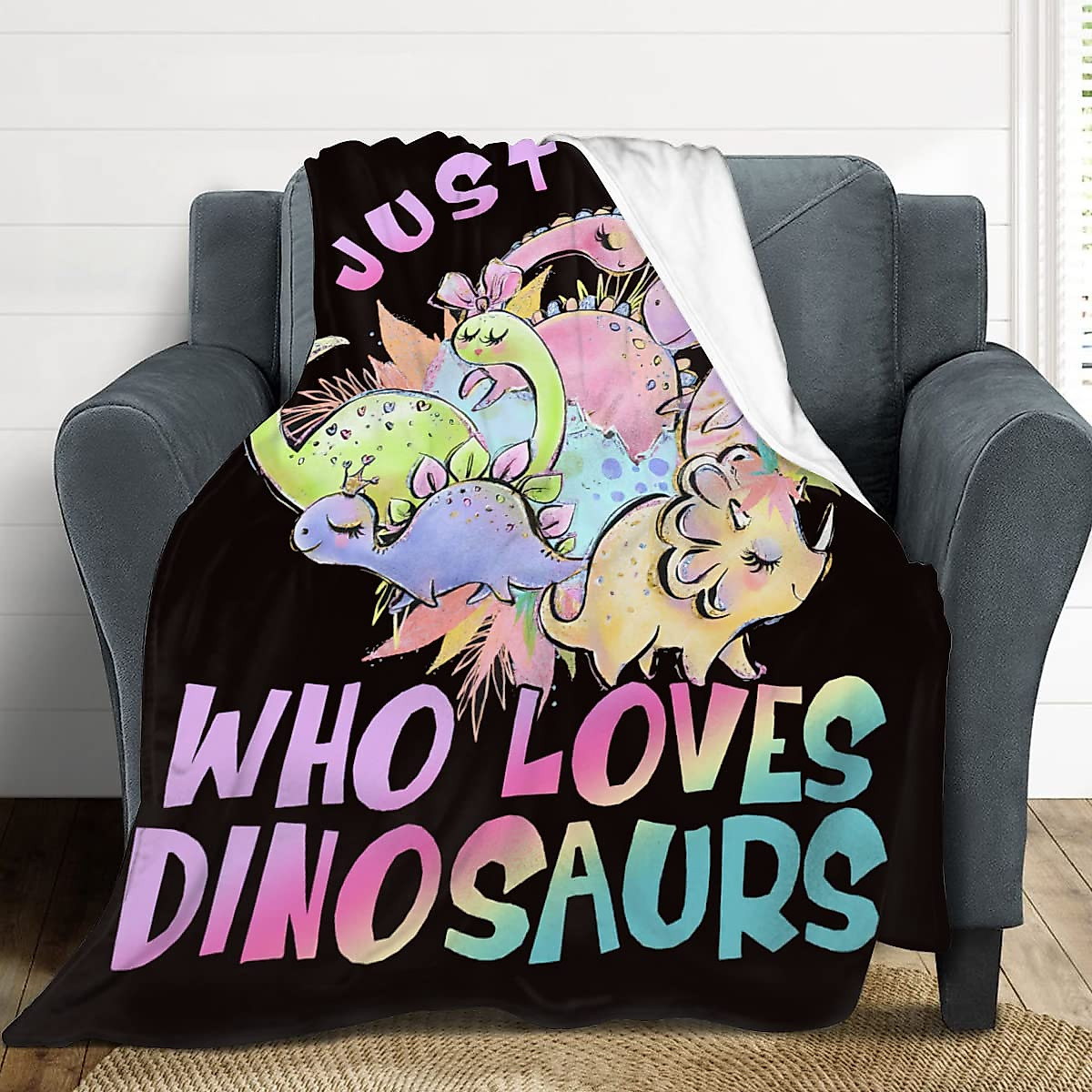 Just A Girl Who Loves Dinosaurs Blanket Cute Dinosaurs Decor Throw Blanket Gifts for Girls Super Warm Soft Plush Lightweight Fleece Flannel Blanket Winter Bedding Blanket for Kids Adults Women 40"x50"