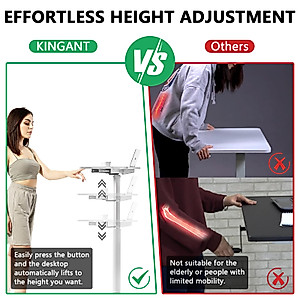 Kingant Cordless Electric Overbed Table, Height Adjustment with Battery Operated,Hospital Tray,Mobile Laptop Standing Desk,Bedside Table(Home & Hosptial Use)