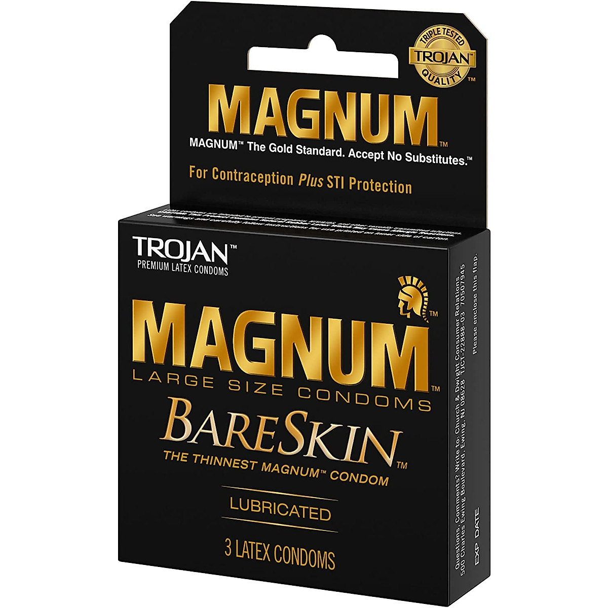 TROJAN Magnum Bareskin Lubricated Condoms 3 ea (Pack of 12)