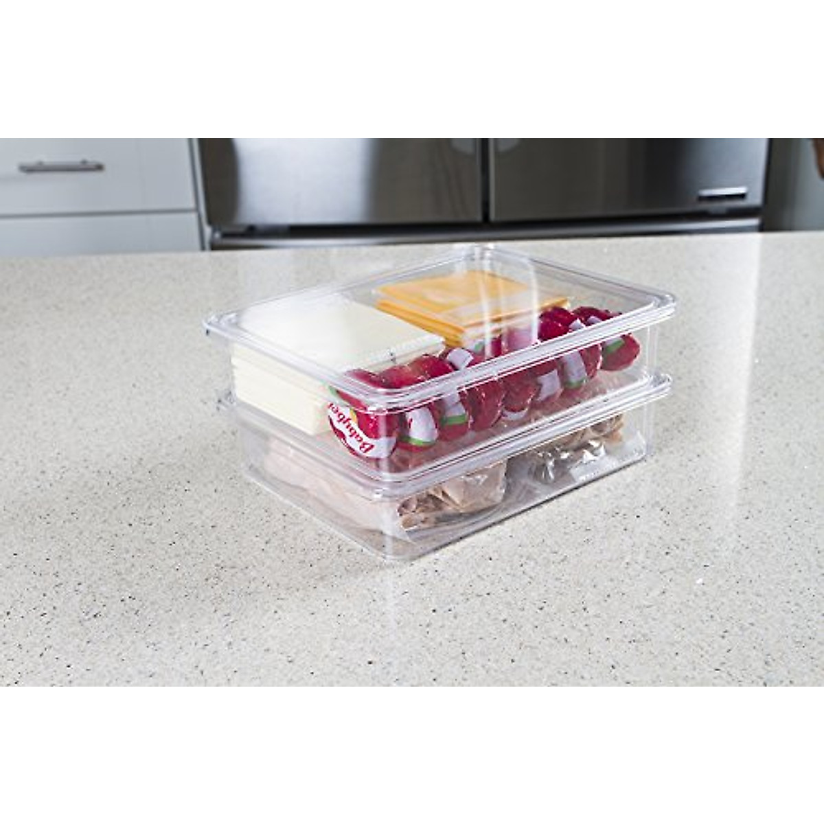 Kitchen Spaces KSDB12-AMZ Compact Deli Bins Stackable Food Storage Organizer for Fridge, Freezer, and Pantry, 8.7" x 3.5" x 6.8", Clear