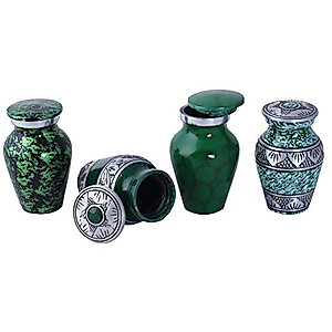 Urn for Human Ashes Set of 4 Mini - A Beautiful and Humble Urn for Your Loved Ones Remains. This Lovely - Urn Will Bring You Comfort Each Time You See It Size 2.8x1.7 inch-Green Combo