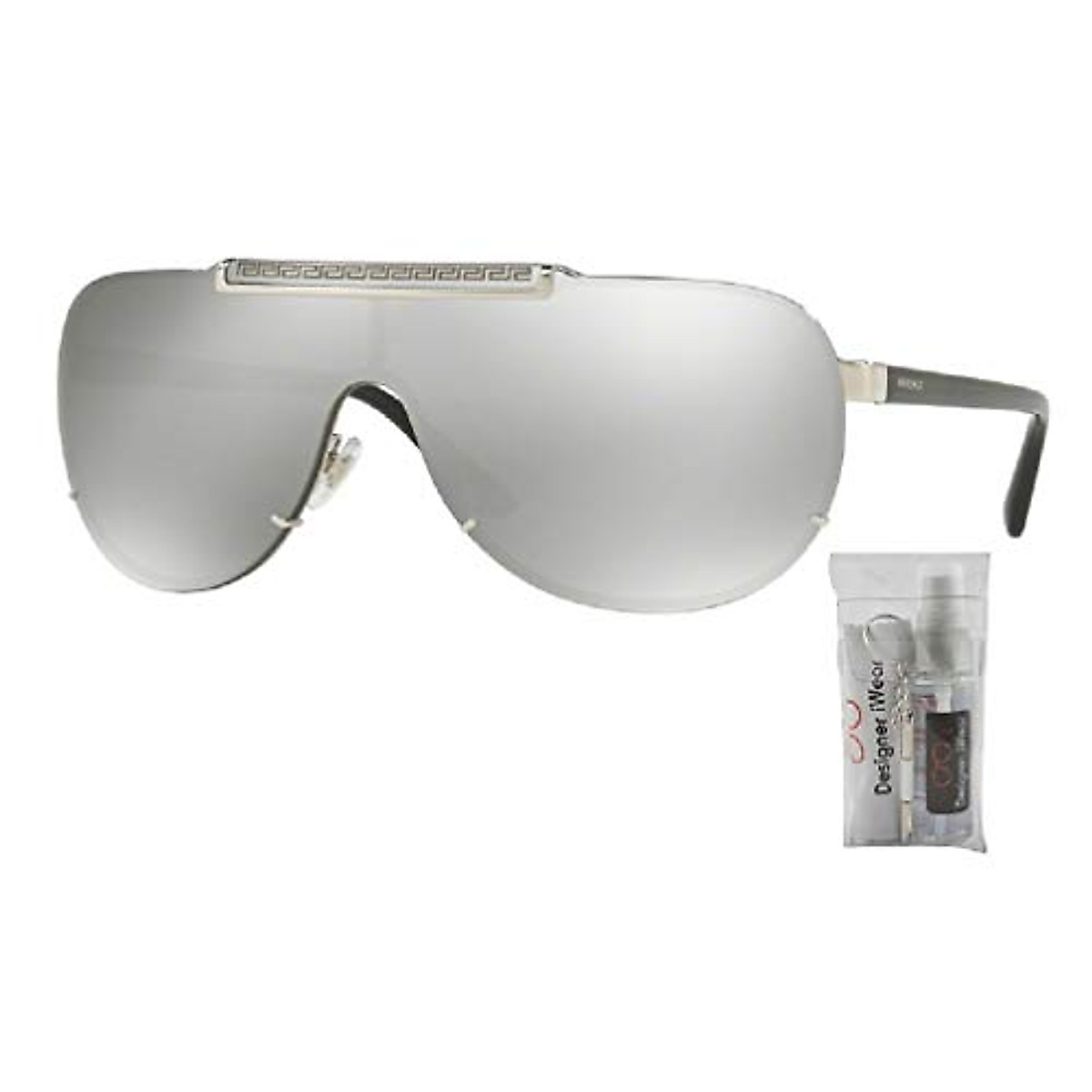Versace VE2140 10006G 40M Silver/Light Grey Mirror Silver Pilot Sunglasses For Men For Women + BUNDLE with Designer iWear Eyewear Kit