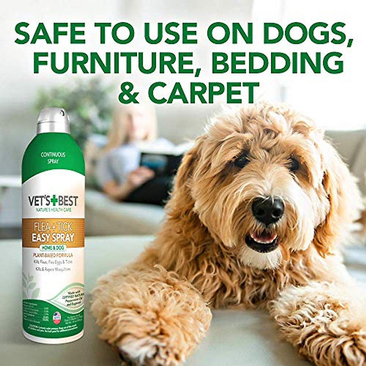 Vet's Best Flea and Tick Easy Spray | Flea Treatment for Dogs and Home |Plant-Based Formula | 6.3 Ounces