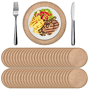 Yunlly Set of 48 Burlap Round Placemats Bulk Burlap Circle Rustic Table Decorations Jute Farmhouse Placemats Heat Resistant Round Table Mats Charger Place Mats for Wedding Dining(Brown, 15 in)